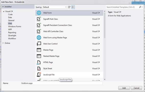 Creating A Webrole Project In Windows Azure